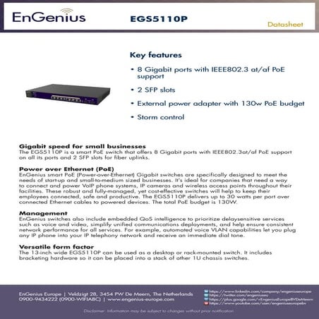 Datasheet EnGenius EGS1005 | PDF