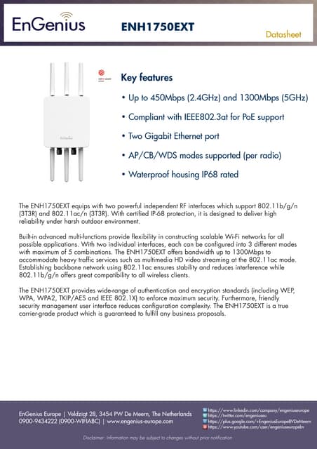 Datasheet EnGenius ENH202 | PDF