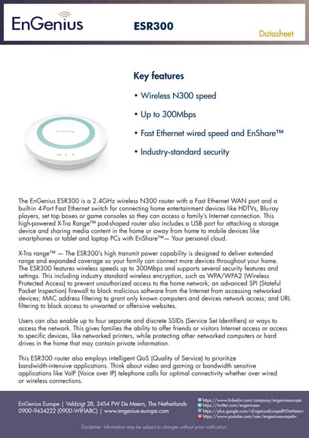 Datasheet EnGenius ESR900 | PDF