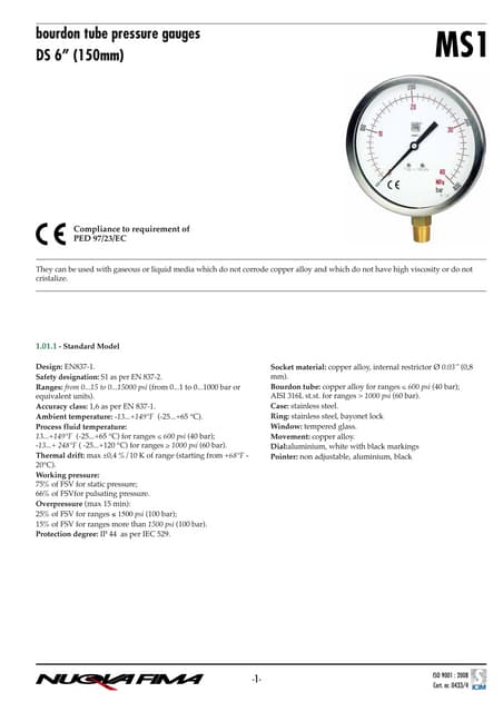 Nuova Fima - Pressure Gauge ranges นิวเมติก.com | Physics | Science