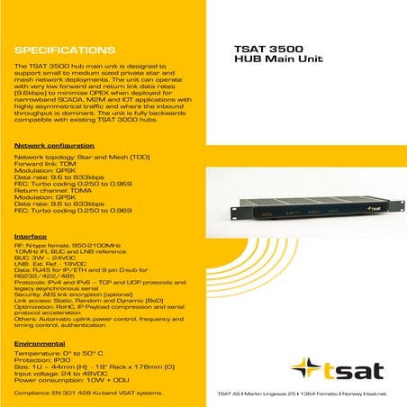 Datasheet tsat 3500 hub mua 1.3 | PDF