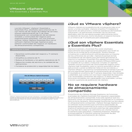 Datasheet VMware vSphere 5 Essentials Edition in Spanish | PDF