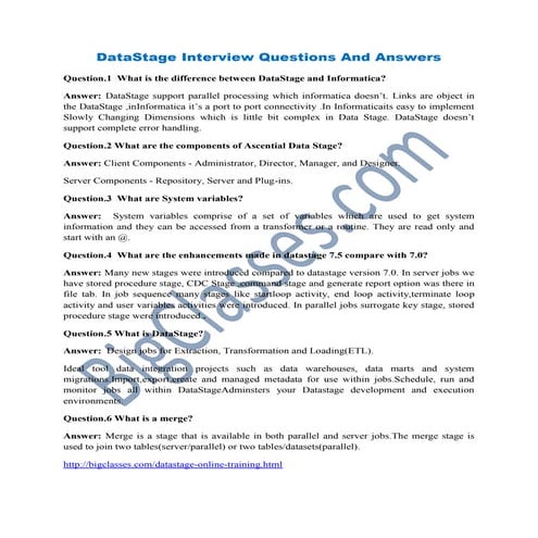 Data Stage Interview Questions And Answers Datastage Faqs Pdf