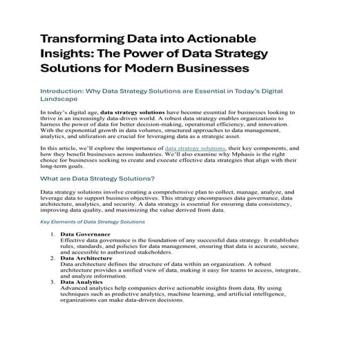 Transforming Data into Actionable Insights: The Power of Data Strategy ...