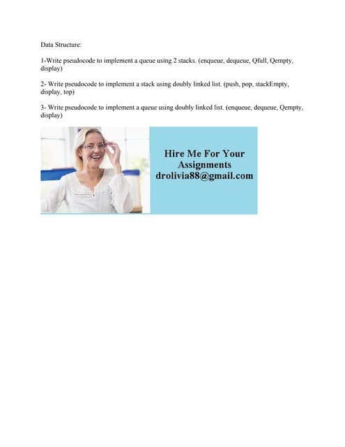 Data Structure 1 Write Pseudocode To Implement A Queue Using 2 Stackspdf 5516