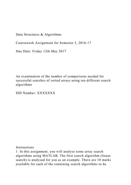 Data Structures And Algorithms Coursework Assignment For Semdocx