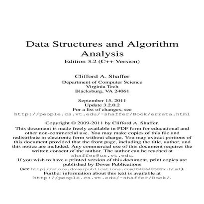 Data Structures And Algorithm Analysis In C 3rd Edition By Dr Clifford A Shaffer Pdf