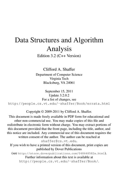 Data Structures And Algorithm Analysis In C 3rd Edition By Dr Clifford A Shaffer Pdf