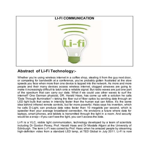 Data transmission through lifi technology | DOCX | Computer Networking ...