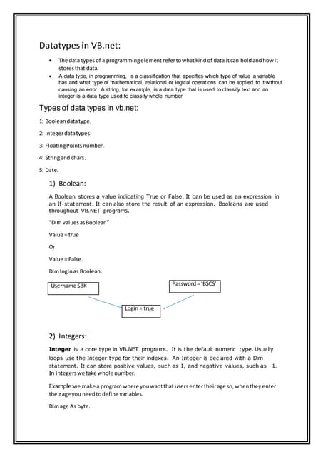 Data types and operators in vb | PDF Data types and operators in vb | PDF