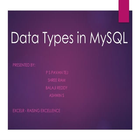 Data_Types_in_MySQL_ExcelR P S PAVAN TEJ | PPTX