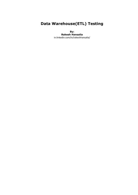 ETL Testing - Introduction to ETL testing | PPT ETL Testing - Introduction to ETL testing | PPT