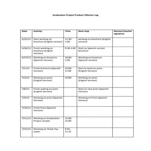 Graduation Project Product/Mentor Log | DOCX