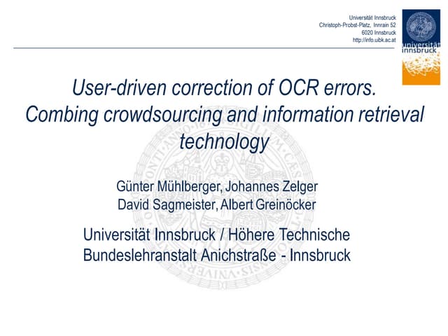 Datech2014 Session 3 User Driven Correction Of Ocr Errors