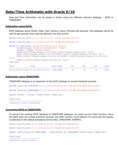 Oracle Date Functions | PDF Oracle Date Functions | PDF