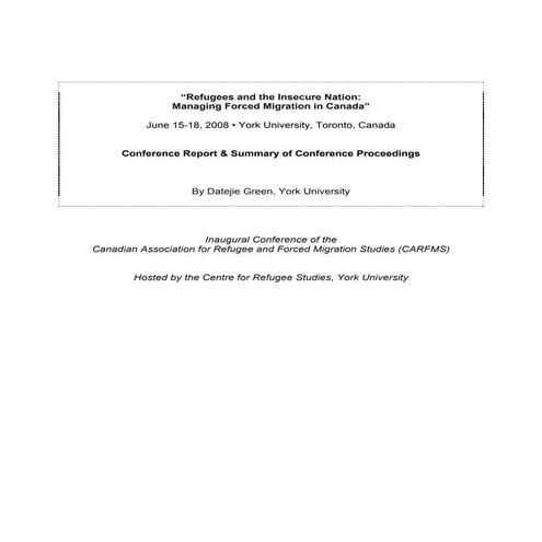 Refugees and the Insecure Nation: Managing Forced Migration in Canada | PDF