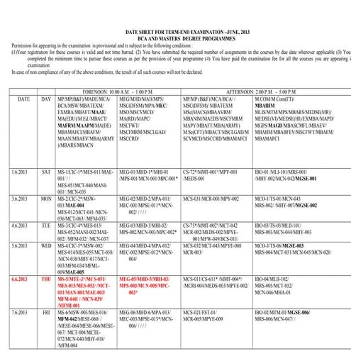 Date sheet june13 | PPT