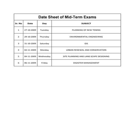 Date Sheet Of Mid | PDF