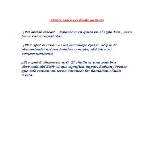 Datos sobre el chulla quiteño | DOCX