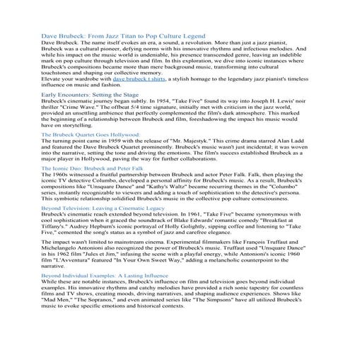 Dave Brubeck From Jazz Titan to Pop Culture Legend | PDF