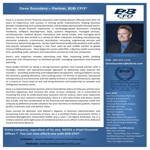 Dave Saunders Biography - Partner, B2B CFO® | PDF