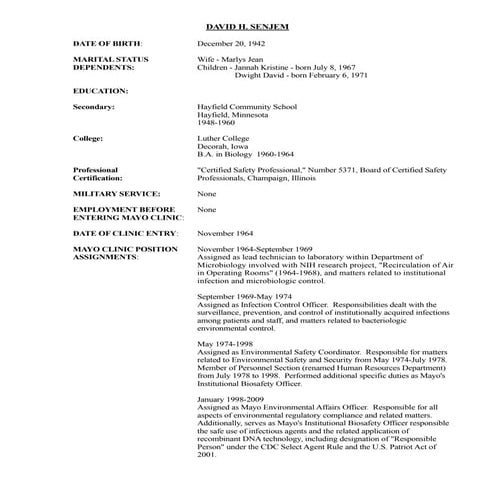 Bio of Sen. Dave Senjem | PDF