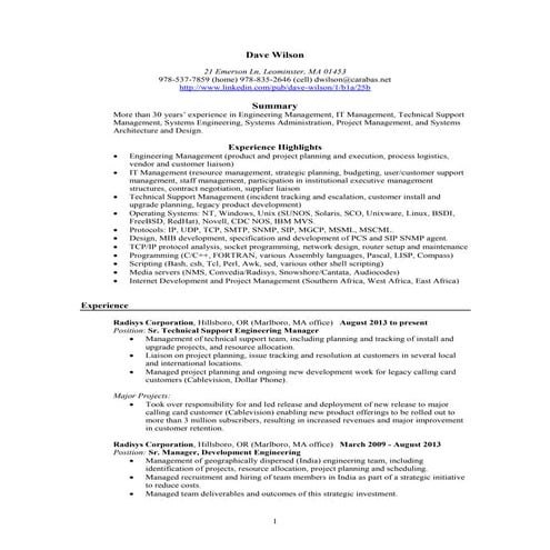 Dave Wilson resume 021114 | PDF