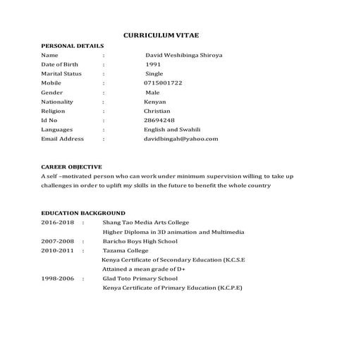 David curriculum vita3 | DOCX | Education