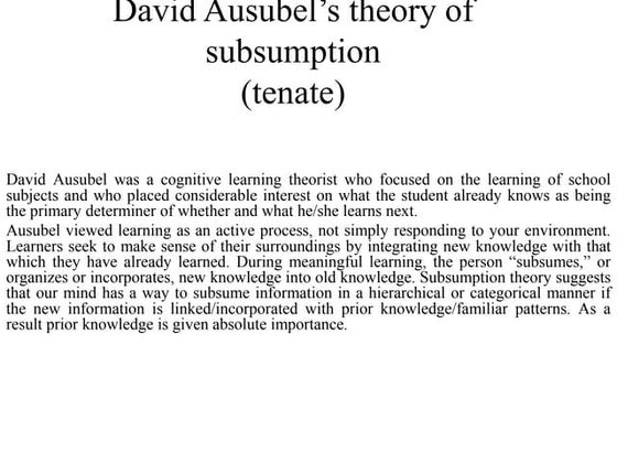 Ausubel's Subsumption Theory | PPT | Education