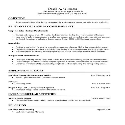 David A Williams resume 2017 | DOCX