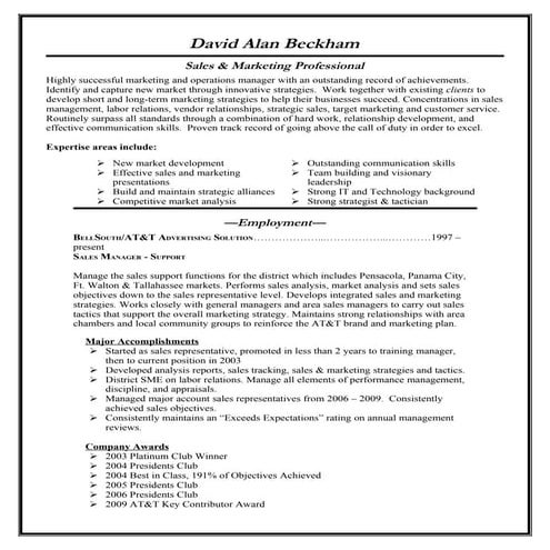 David Beckham, 2010 Resume | DOC