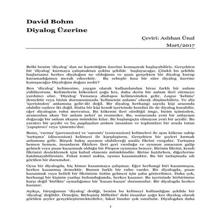 David bohm diyalog uzerine ceviri metni- | PDF
