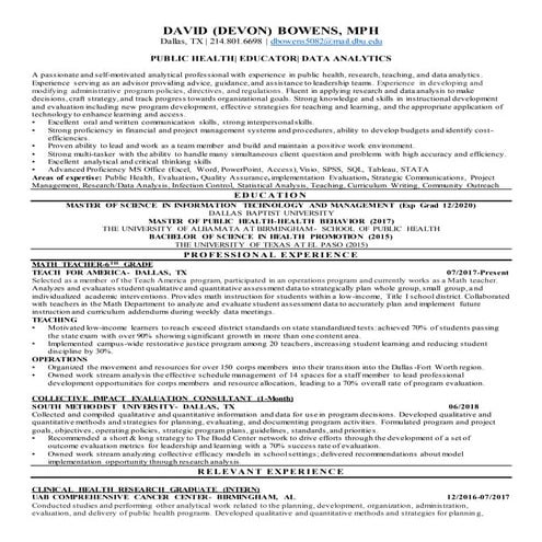 David (Devon) Bowens Professional Resume | PDF