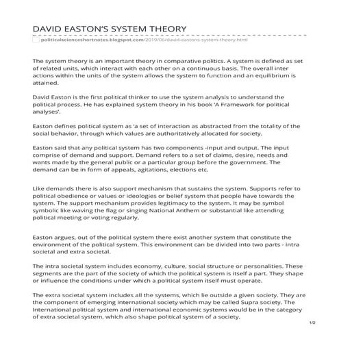 David eastons system theory | PDF