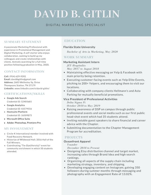 David Gitlin Resume 2020 | PDF