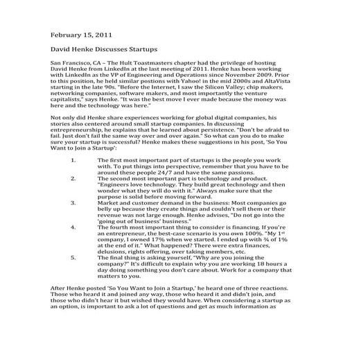 David henke Discusses Startups | PDF
