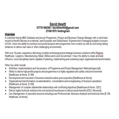 David hewitt CV May 2013 | PPT