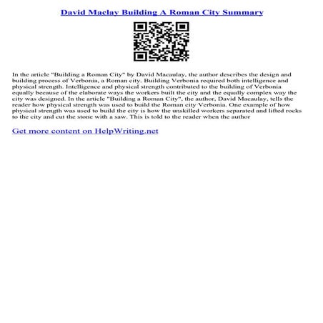 David Maclay Building A Roman City Summary | PDF