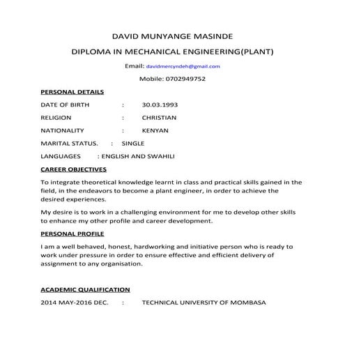 David masinde cv 2019 | DOC