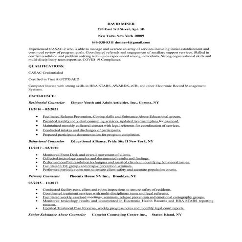 David Miner resume 2020 | PDF