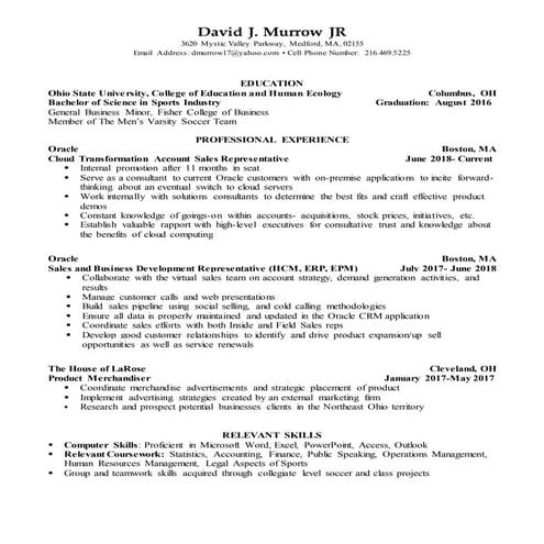 David murrow resume 2018 | DOCX