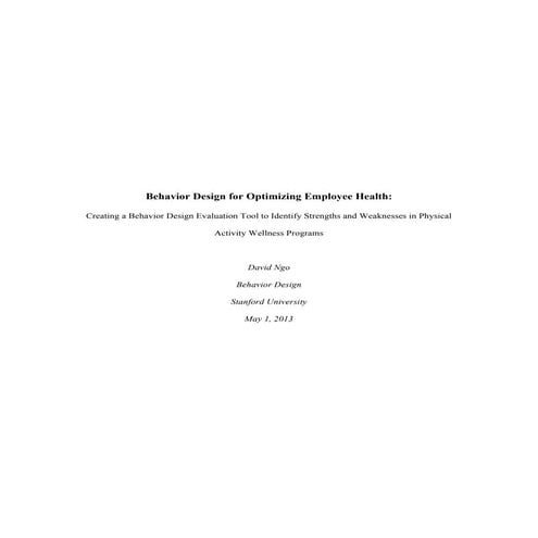 Stanford Behavior Design Thesis: Improving Employee Wellness Programs | PDF