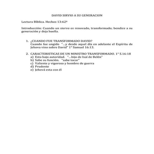 David sirvio a su generacion | DOCX