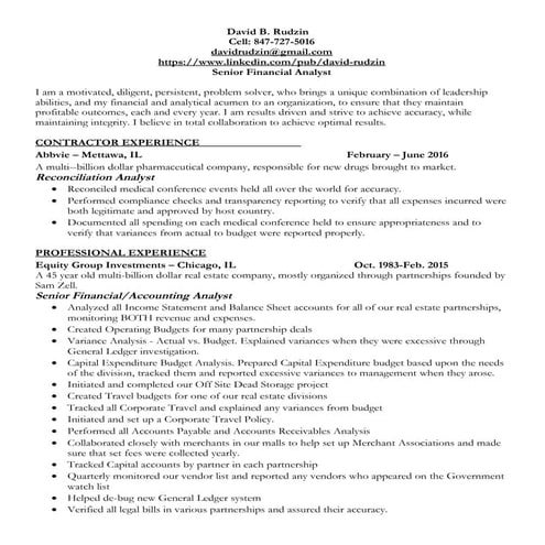 David's Resume June 2016 | DOC