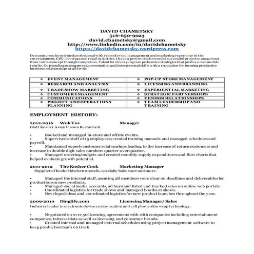 David resume | DOCX | Events