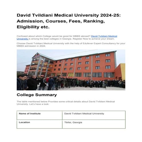 David Tvildiani Medical University 2024-25_ Admission, Courses, Fees ...