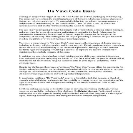 Da Vinci Code Essay | PDF | Children\'s Health | Healthy Living