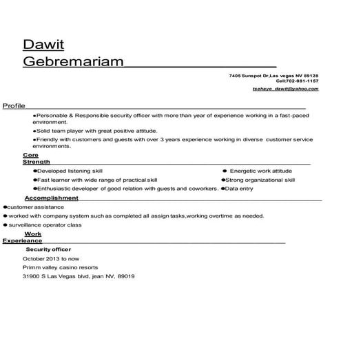 Dawit gebremariam resume | DOCX