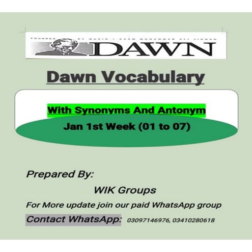 Dawn vocabulary january 1st weekly 2021 | PDF