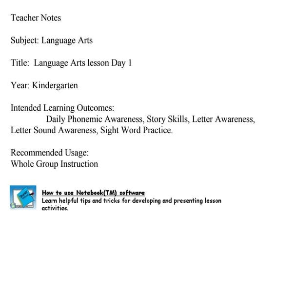 Day One Language Arts Smartboard Lesson | PPT